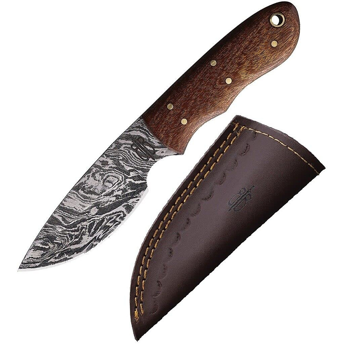 BucknBear Handmade Mini Hunter Damascus Steel Walnutwood Handle
