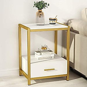 Tribesigns 25 inch Tall Gold Nightstands with Drawers and Storage Shelf, Modern Bedside Table End Table Side Table for Bedroom, Living Room (1 pc, Gold and White)