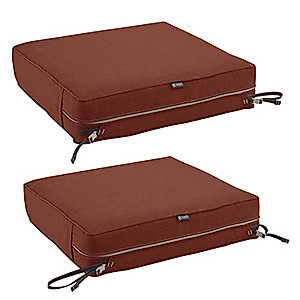 Classic Accessories Montlake FadeSafe Water-Resistant 25 x 25 x 5 Inch Square Outdoor Seat Cushion Slip Cover, Patio Furniture Chair Cushion Cover, Heather Henna Red, Patio Furniture Cushion Covers