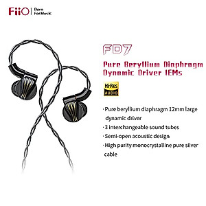 FiiO FD7 Headphones Earphones Wired in-Ear Earbuds High Resolution 1DD Bass Heavy Comes with 2.5/3.5/4.4mm Swappable Plugs MMCX for Smartphones/PC/Laptop/Speaker/Player(Black)
