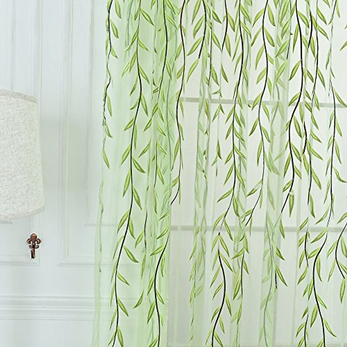 Norbi Willow Voile Tulle Room Window Curtain Sheer Voile Panel Drapes Curtain 39.4'' x 78.8" L (Green B)