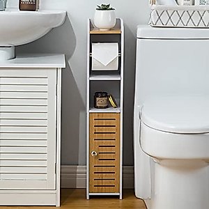 H HUIYKALY Bathroom Storage Cabinet,Small Storage Cabinet for Small Spaces,Bathroom Stand with Toilet Paper Holder Insert,White Bamboo