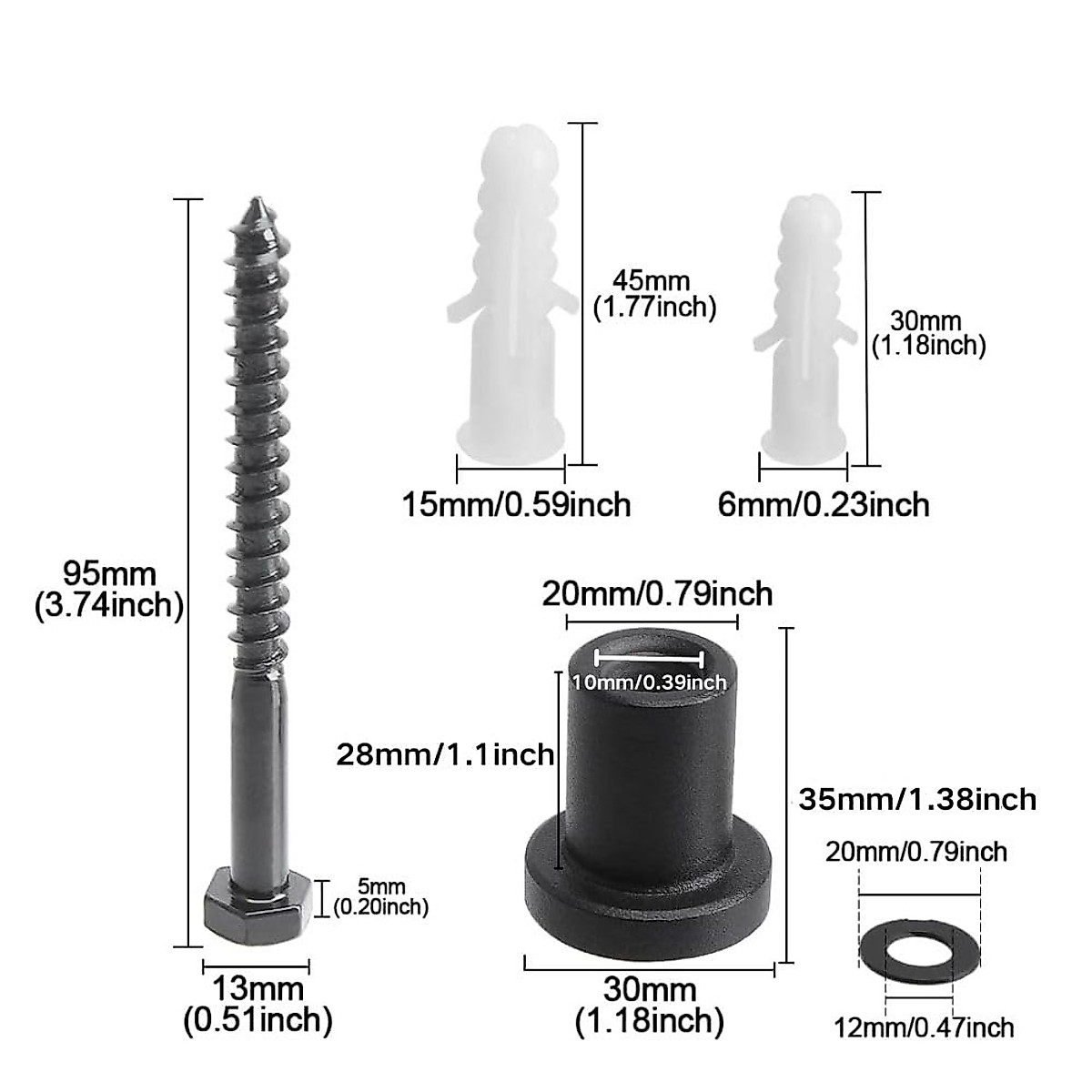 Mairuker Sliding Barn Door Hardware 1.38in Black Spacer Replacement Barn Door Hardware Kit with Screws for 16" Stud Wall (Set of 5)