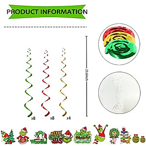 36 Pcs Whoville Christmas Decorations Hanging Swirls,NO-DIY Whoville Decorations Green Monster Christmas Decorations, Welcome to Whoville Hanging Decorations for Green Monster Party Decorations