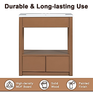 Lunanniu 30" Bathroom Vanity Without Sink, Freestanding Bathroom Vanity Cabinet No Sink 2 Drawer, Open Shelf Modern Design Brown