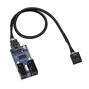 ELECTOP 9 Pin 2 in 1 Internal USB Splitter Cable, 9 pin USB Header Male 1 to 2 Female Extension Connector Adapter, USB 2.0 HUB Connector Port Multiplier PWM Fan Splitter Cable (30cm/0.98ft)