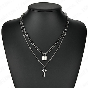 Jude Jewelers Stainless Steel Lock and Key Statement Double Chain Choker Necklace (Silver)