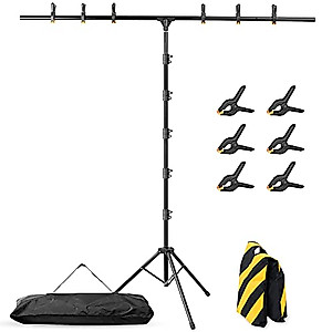 Coliflor T-Shape Portable Backdrop Stand – 8x5.3ft Adjustable Photo Background Stand Kit, Sturdy Small Back Drop Holder with 6 Spring Clamps, Sandbag, Carry Bag for Party, Photography and Video Studio