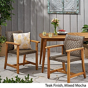 GDFStudio Outdoor Acacia Wood Dining Chair (Set of 2), Teak Finish and Mixed Mocha