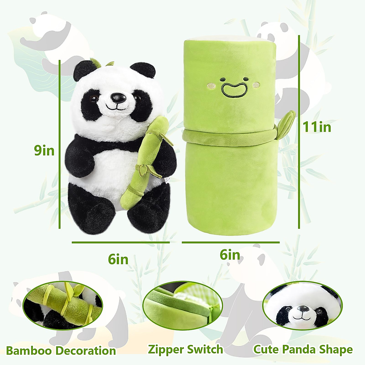 JISON21 Panda Stuffed Animals Cute 11.8 Inch Panda Plush with Bamboo Toy,Soft Plush Bamboo Panda Pillow Toy Panda Bear Plushies Panda Doll Gifts for Kids Girls Boys