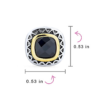Black Onyx Cubic Zirconia Two Tone Square Cushion Omega Earrings For Women Silver Gold Plated Brass