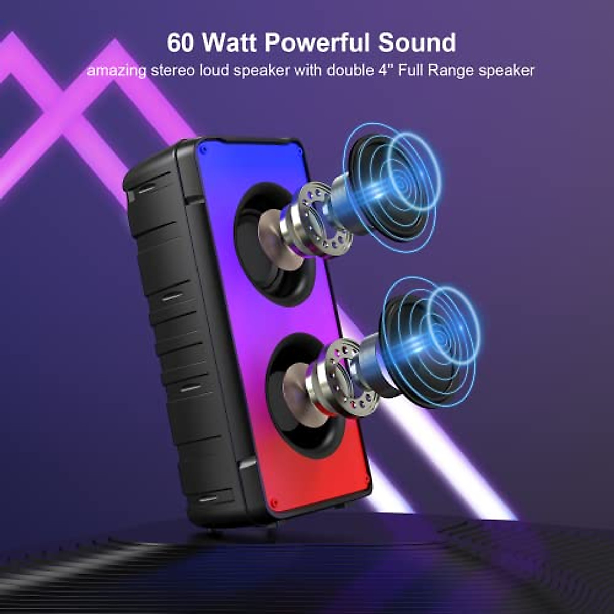 Bluetooth Speakers, 60W(80W Peak) Portable Loud Wireless Stereo Speaker with Rich Bass, Bluetooth 5.0, FM Radio, Colorful Lights, TWS Pairing, 10000mAh Battery, Outdoor Speaker for Home Party Gifts