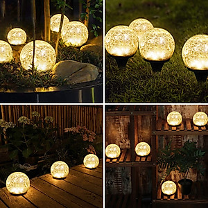 Solar Lights Garden Decorative 2 Packs, Globe Solar Lights, Ball Solar Lights Outdoor Cracked Glass Jar, Waterproof Auto ON/Off Warm White LED for Walkway Patio Yard Lawn Birthday Party Decoration