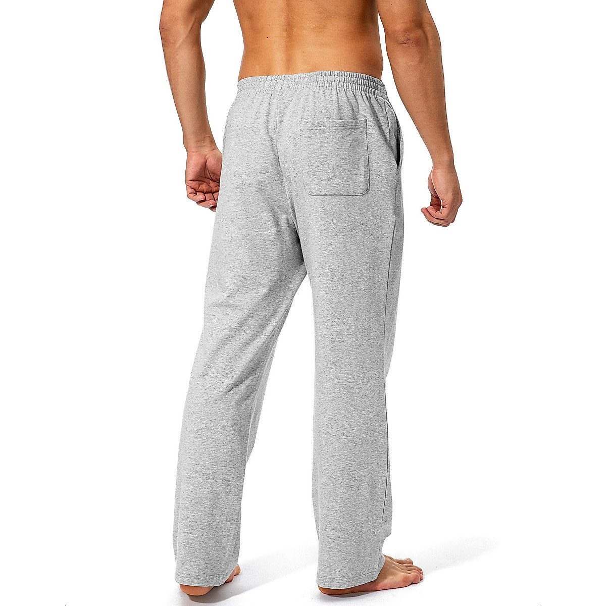 Pudolla Men's Cotton Yoga Sweatpants Athletic Lounge Pants Open Bottom Casual Jersey Pants for Men with Pockets (Netral Gray Large)