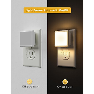 L LOHAS LED Night Lights Plug into Wall 2-Pack, 0.3W Plug in Night Light, Dusk to Dawn, 3000K Soft White, Bright Nightlight Auto-On/Off, for Adults Kids Room Bedroom Bathroom Hallway Kitchen, Non-Dim