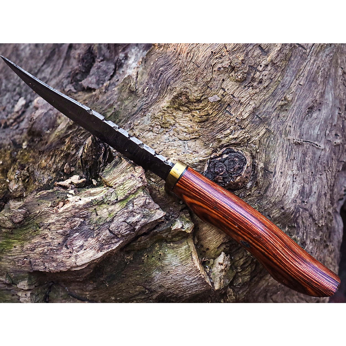 Custom Handmade Hunting Knife Skinner Fixed Blade Knife Damascus Steel 10'' Overall Rose Wood With Sheath