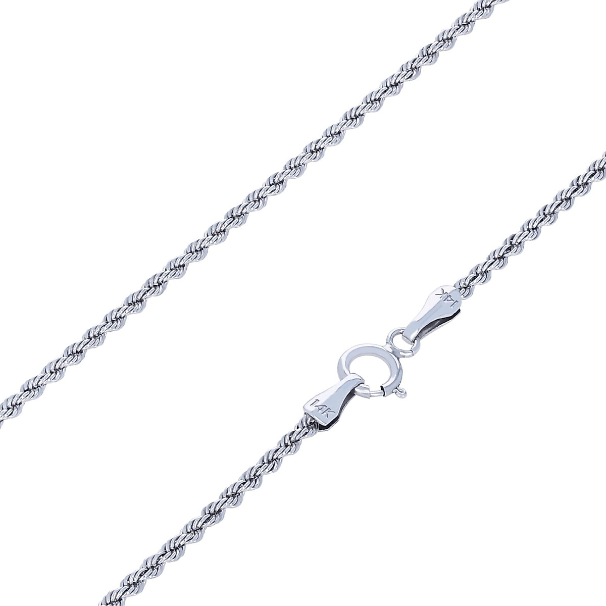 Nuragold 14k White Gold Dainty 1.5mm Rope Chain Diamond Cut Womens Mens Pendant Necklace, 14" 16" 18" 20" 22" 24" 26"
