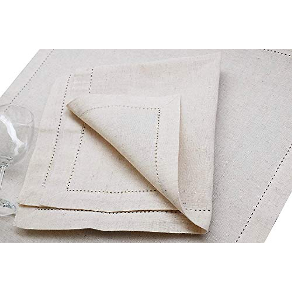 Ramanta Home Cloth Dinner Napkins in Cotton Flax Fabric with Hemstitched & Tailored Mitered Corner Finish Size 20x20 inch Set of 12