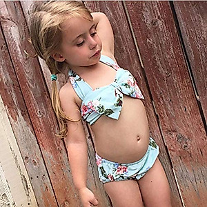 Cute Baby Girls 2Pcs Bikini Bathing Swimsuit Halter Tube Top+Floral Bottom Summer Sunsuit (Floral, 0-6Months)