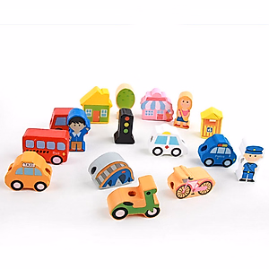 Wooden Educational Toys Wooden Shape Color Sorting Preschool Stacking Blocks Toddler Puzzles Toys Early Childhood Development Toys for Fine Motor Skills Birthday Gifts for Boys and Girls ((16 Pieces))