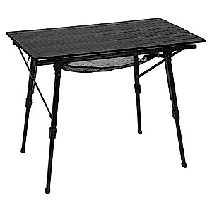 PORTAL Camping Table Foldable Portable with Adjustable Legs, Aluminum Folding Table Roll Up Table with Carrying Bag for Outdoor, Beach, Picnic, Backyards, BBQ and Party, Black