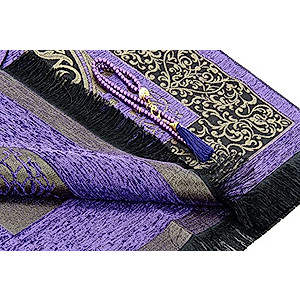 Muslim Prayer Rug with Prayer Beads | Janamaz | Sajadah | Soft Islamic Prayer Rug | Islamic Gifts | Prayer Carpet Mat, Chenille Fabric, Lilac