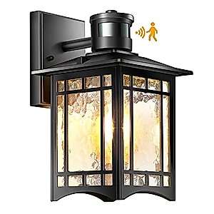 XANGQAN Motion Sensor Outdoor Lights Dusk to Dawn Lighting Waterproof Exterior Light Fixture Black 100% Anti-Rust Aluminum Wall Lights with Water Ripple Glass for House Porch Patio Garage Entryway