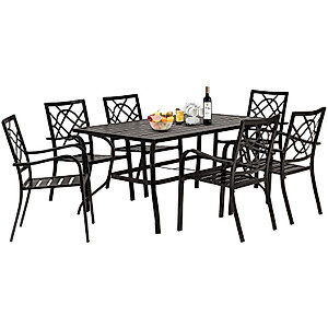 Incbruce 7 Pcs Outdoor Dining Set Wrought Iron Patio Dining Set, Dining Furniture Set (6 Dining Chair and 1 Rectangular Table with 1.57" Umbrella Hole) for Garden,Backyard(Metal Tabletop)