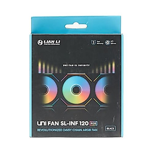 Lian Li UNI Fan SL-Infinity 120-Single Pack-ARGB Fan-Infinity Mirror-Daisy-Chain Design-Customizable Lighting Effects-One Cable Connection-Without Controller-Black-(UF-SLIN120-1B)