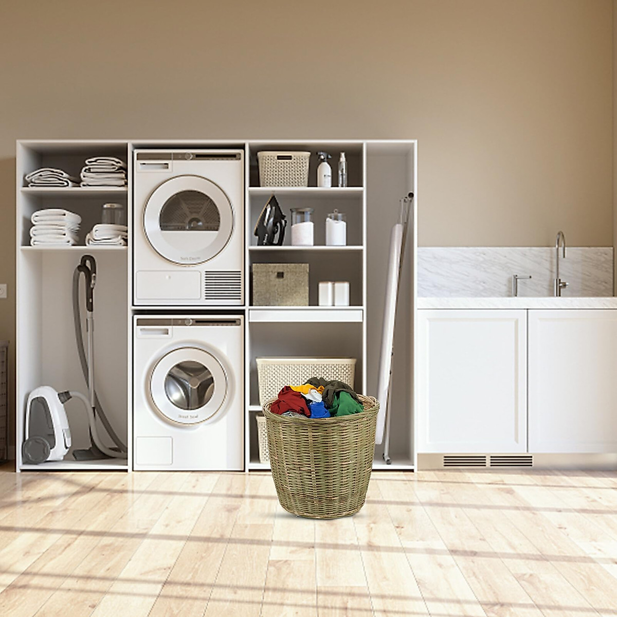 Luxshiny Wicker Waste Basket with Lid Bamboo Woven Trash Can Garbage Container Bins Flower Basket for Bathroom Kitchen Home Office