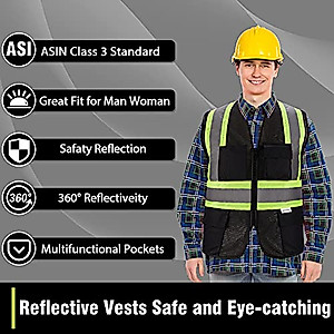 SULWZM High Visibility Safety Vest, Reflective Back Cross Strips for Men and Women (Black, Large)