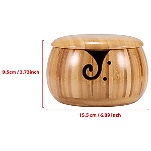 Bamboo Yarn Bowl, Handmade Knitting Yarn Storage Bowl with Removable Lid and Holes, Large Size Knitting Bowl Wool Holder Carbonized Bowl Box for Crochet Knitting Home Decor