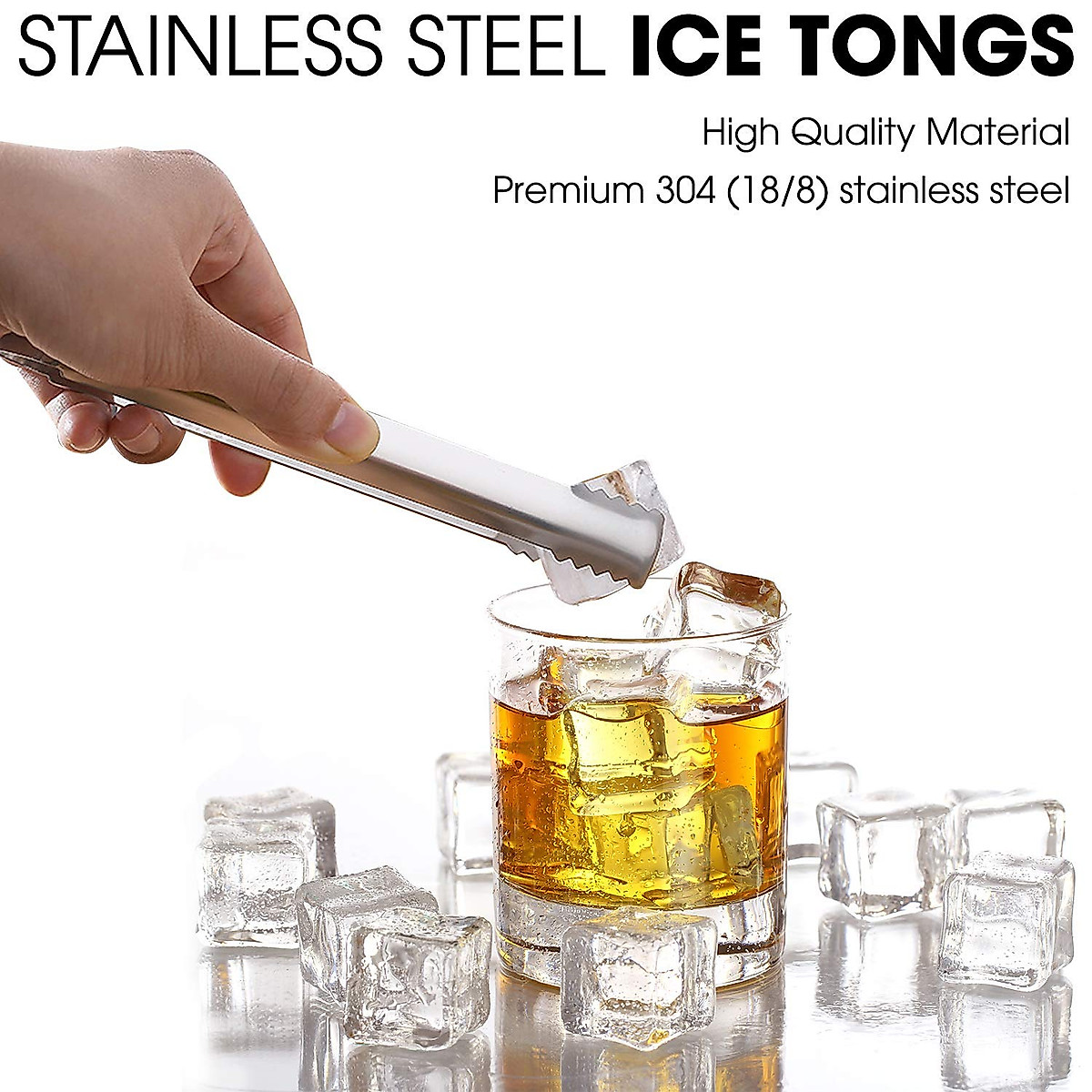 DUGATO Ice tongs, 2pcs Small Tongs 6.3 inch Stainless Steel with Sharp Teeth Make Grabbing Ice Easy, for Ice Bucket Ice Sugar Cubes Coffee Bar Food Serving