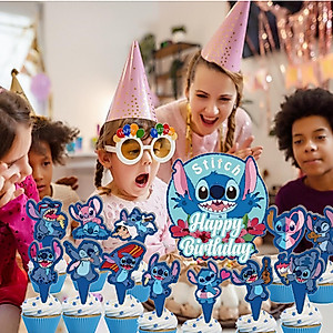 Cartoon Cake Topper, 14PCS Cupcake Toppers Happy Birthday Cake Topper Blue Cake decorations, Cake Topper Birthday Party Supplies