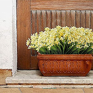 Succinct 8PCS Bundles Artificial Daffodils Flowers, Artificial Greenery UV Resistant No Fade Faux Silk Cloth Plants for Wedding Bridle Bouquet Outdoor Home Garden Kitchen Office Table Vase (Yellow)