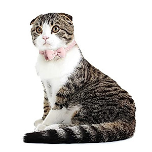 Cat Collar Breakaway with Bowtie Bell, Pink Bling Kitten Collar with Removable Cat Bow Tie Collar for Kitty Cat (7.4-10.8 inch)