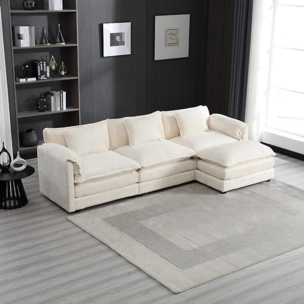 Eafurn L Shaped Convertible Modular Sectional Sofa with Reversible Chaise, 4 Seater Chenille Upholstered Comfy Corner Sofa&Couches with Solid Wood Legs for Living Room Furniture Sets