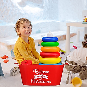 LSM Christmas Sentiment Oval Buckets, Plastic Basket with Handles Decorative Storage Drink Cooler Party Beverages Candies Vegetable Toys Bucket for Kitchen & Cabinet Organizer Set of 2 with Oggetto