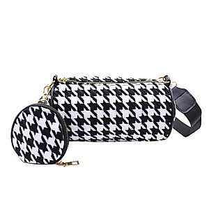 Women Fashion Houndstooth Printed Crossbody Shoulder Bag Lady Small Clutch Handbag with Mini Wallet Coin Purse