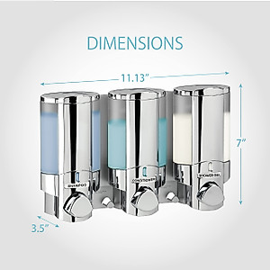 Better Living Products Aviva Shower Dispenser 3, Shampoo and Soap Dispenser, 3 x 11 fl. oz. Chrome, 11.2 x 3.5" x 7"