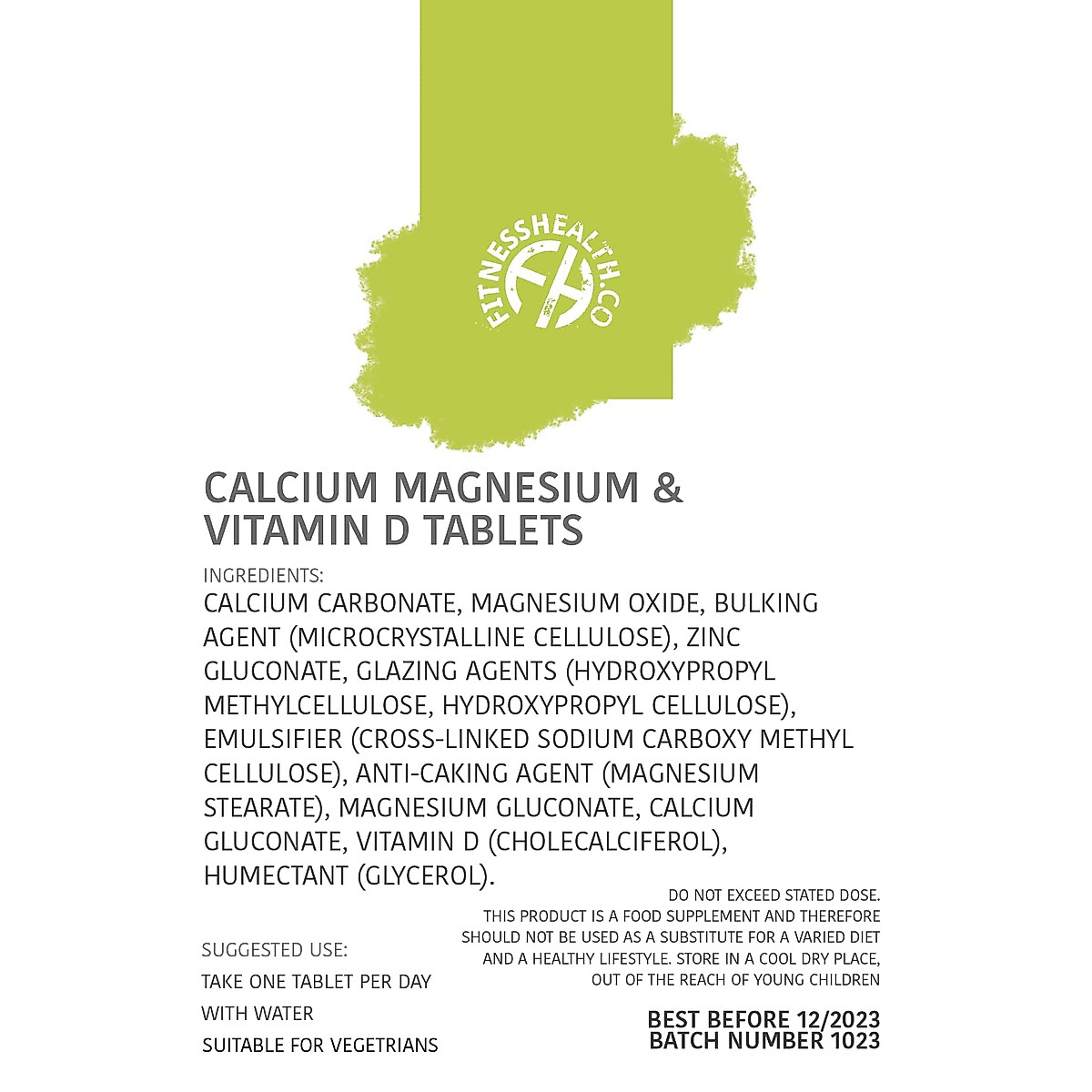 Fitness Health Calcium Magnesium & Vitamin D Tablets - Calcium and Vitamin D Tablets - Vegan Vitamins Supplement - Non-GMO and Gluten Free