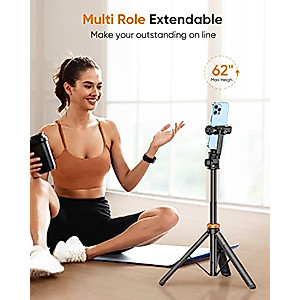 Newest 62" Phone Tripod, EUCOS Selfie Stick Tripod with Remote, Upgraded iPhone Tripod Stand & Travel Tripod, Solidest Cell Phone Tripod Compatible with iPhone 14/13/12 Pro Max/Samsung/GoPro/DJI