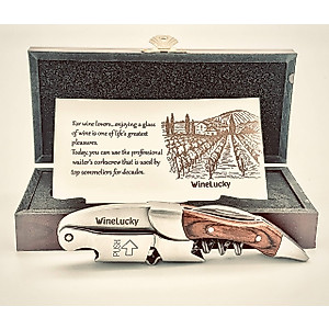 Wood Handle Wine Bottle Corkscrew Opener In A Wooden Box. Heavy Duty Sommelier Corkscrew Stainless Steel With Rosewood & Foil Cutter. An Elegant Gift For Wine Lovers & Waiters. (Brown, Rosewood)