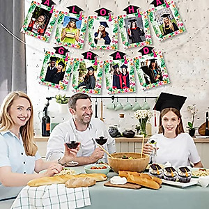 Tropical Aloha Graduation Photo Banner - Aloha Grad Photo Banner with Tassel, Summer Hawaiian Luau Congrats Grad Photo Banner for College Graduation Party Decorations