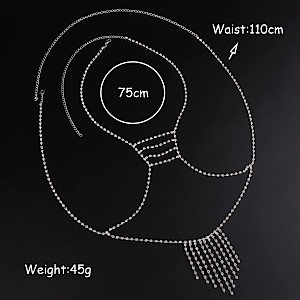 Chargances Silver Crystal Body Chain Sparkly Bra Body Chain Sexy Tassle Chest Chain Bikini Rhinestone Body Chain Accessories for Women and Girls Party Prom Beach (Silver)