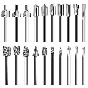 Wood Carving Bits Engraving Router Bit, 20pcs HSS Different Rotary Burr Set with 1/8"(3mm) Shank for Rotary Tools for DIY Woodworking, Carving, Drilling, Engraving, Trimming