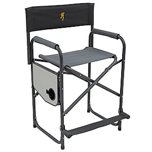 Browning Directors Chair - Outdoor Folding Chairs Made with Durable Fabric and Sturdy Aluminum/Steel Frame, with Extra Tall Seat and Flip-Down Footrest, Plus, Charcoal/Gray