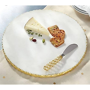 GMRS Home White Marble Board for Meats Breads Charcuterie Round Cutting Serving Board with Gold Foiling - 12 Inch