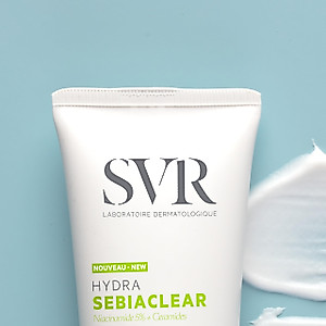SVR Sebiaclear Moisturizing Face Cream with Niacinamide, Hyaluronic Acid and Ceramides, Soothing Moisturizer for 48h of Hydration, Reduces the appearance of marks. For Oily Sensitive Skin, 1.4 oz.
