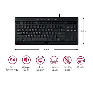CHERRY Stream Keyboard TKL Wired USB TenKeyLess Compact Version without Number Pad. Silent Keystroke. Ideal for Office and Industrial Use.